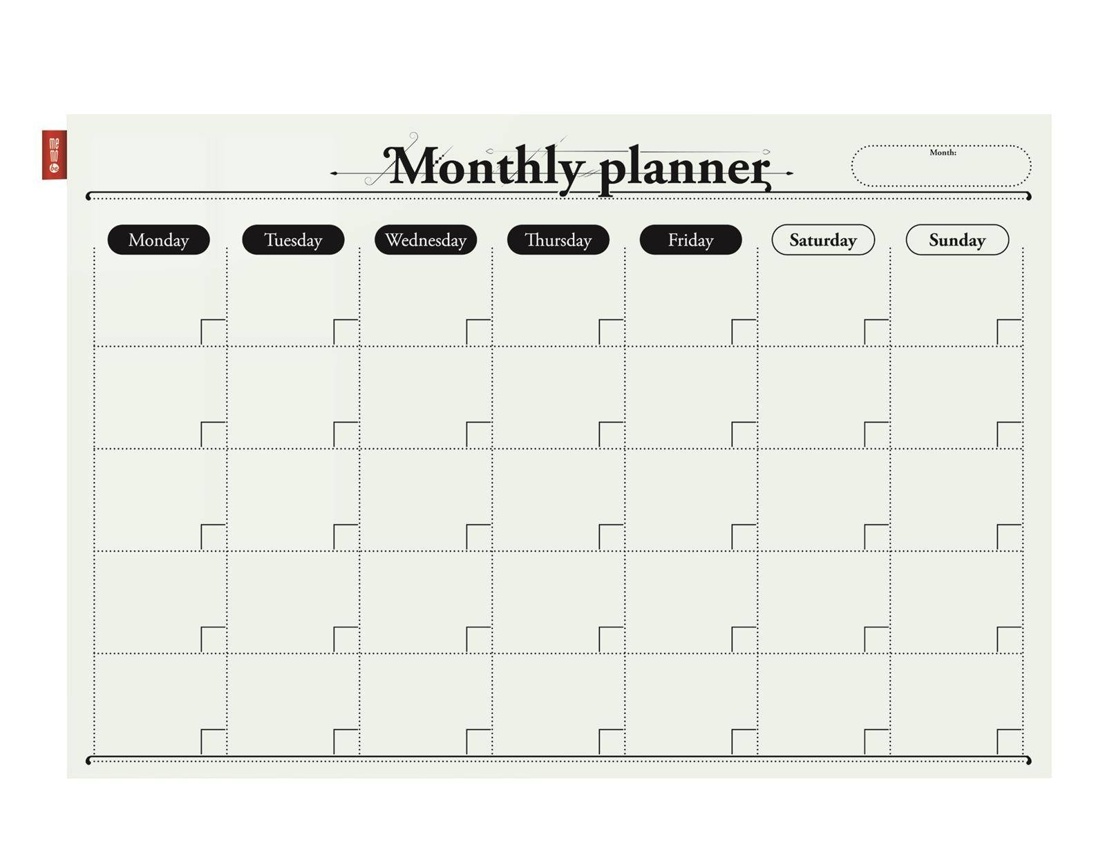 Planer szklany MEMOBE, miesięczny, poziomy, 90x60 cm | | Displayshop.pl